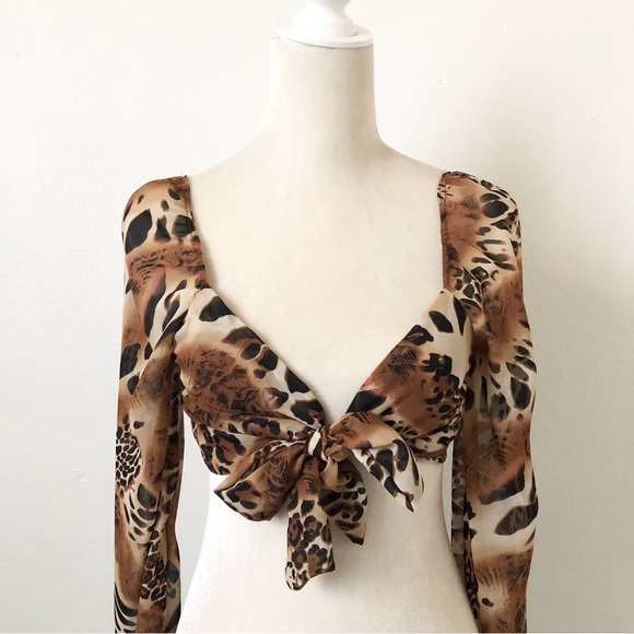 Tops | Leopard Print Tie Front Cropped Top | Poshmark